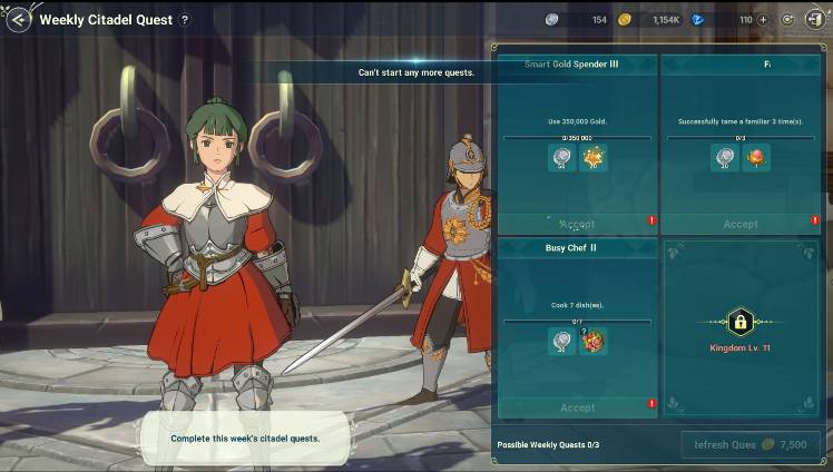 Cannot accept a new Citadel Quest - Ni no Kuni: Cross Worlds