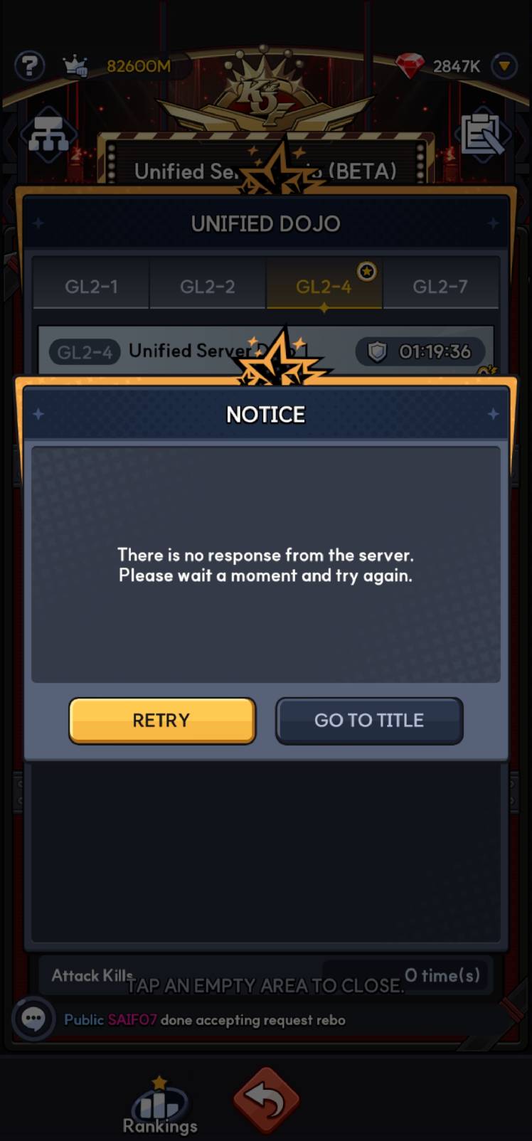 Unified Dojo still not working - THE KING OF FIGHTERS AFK