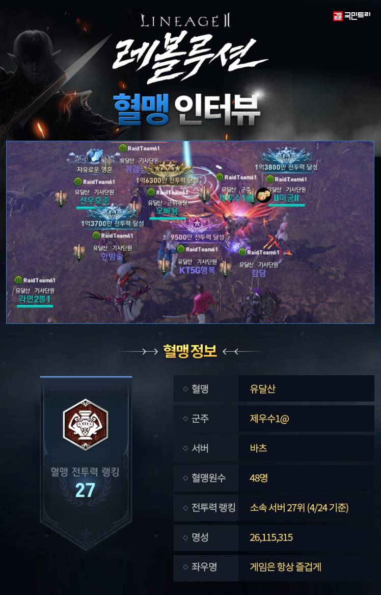 리니지 2 레볼루션 공식 커뮤니티 리2레 혈맹 인터뷰 게임은 물론 현실에서도 사이 좋은 ‘유달산 Netmarble Forums