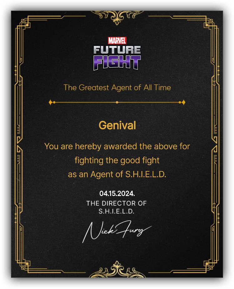 [ Agent Awards to You! GLOBETROTTER1982 ] - MARVEL Future Fight