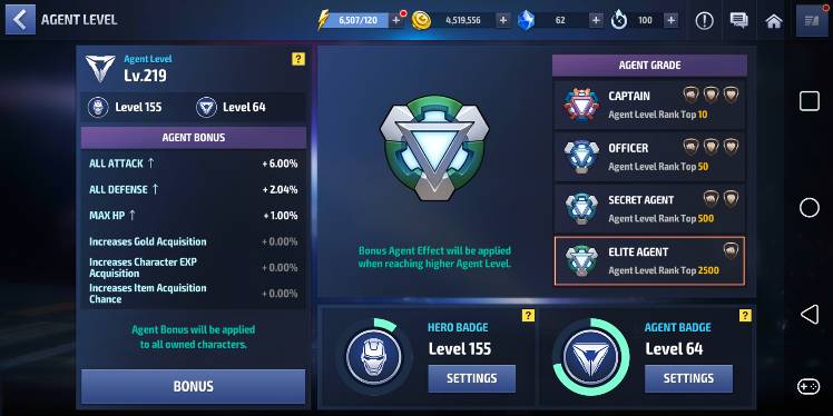 Agent level - MARVEL Future Fight