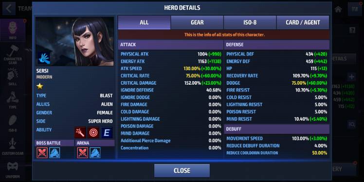 Sersi: character Build - MARVEL Future Fight