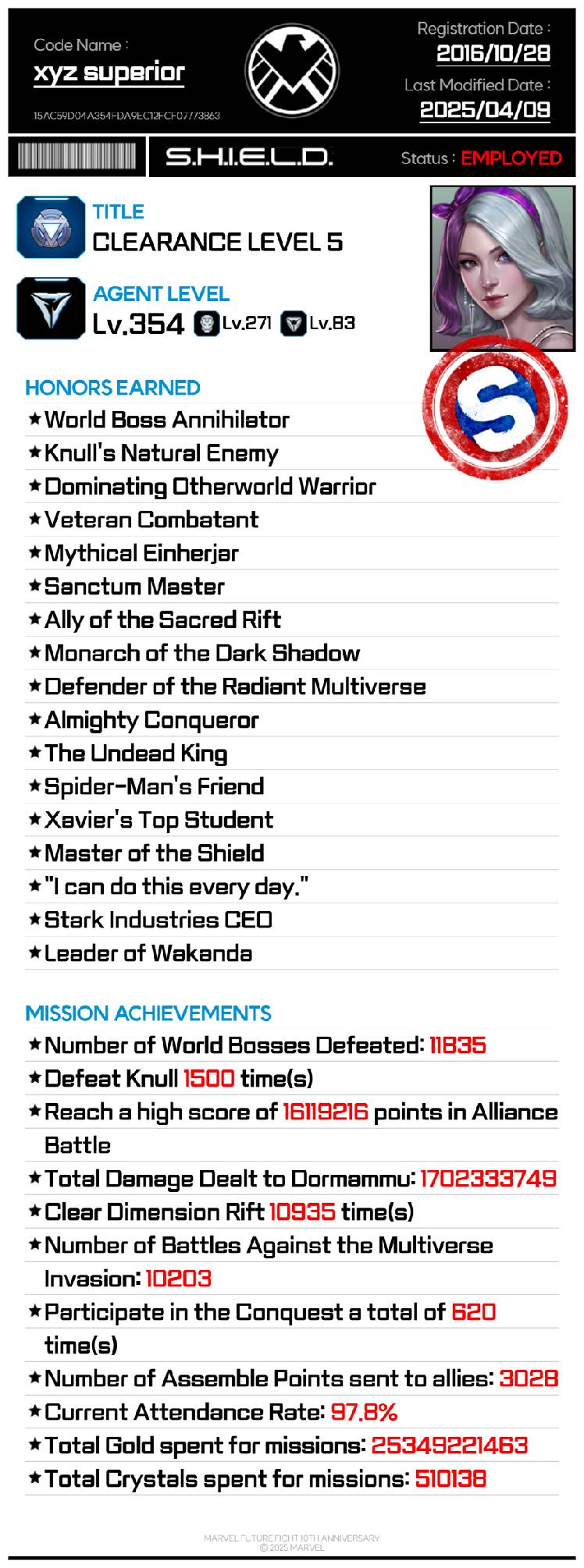 [10 Year Memories / xyz superior] - MARVEL Future Fight