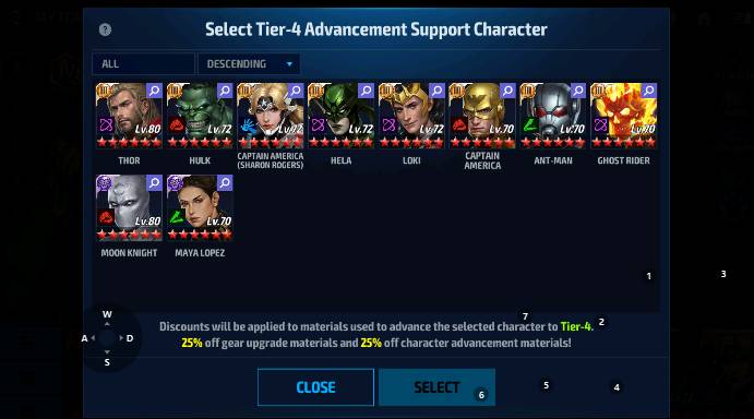 Tier-4 selector - MARVEL Future Fight