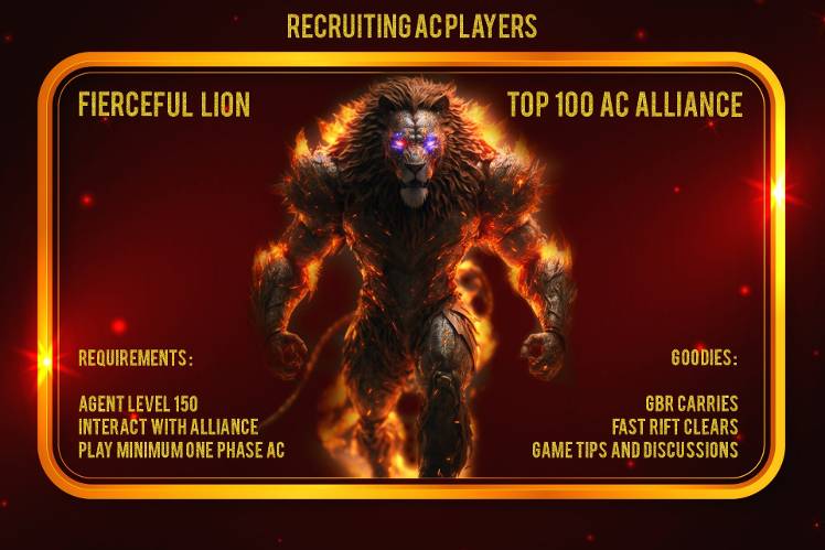 FIERCEFUL LION - Rank 15 AC alliance looking for new recruits ...