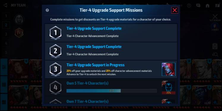 Tier 4 upgrade support missions - MARVEL Future Fight