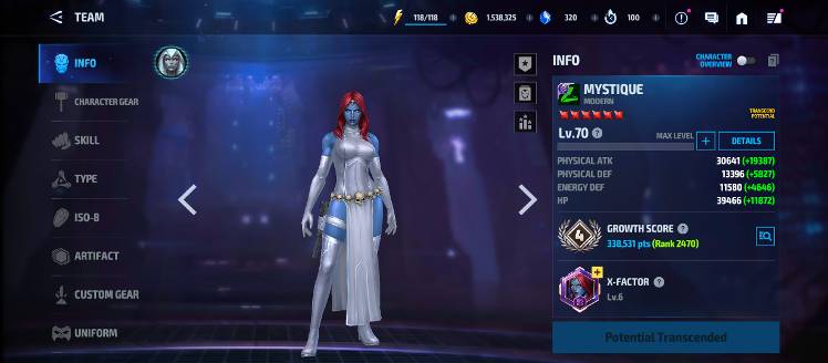 Mystique uniform please? She needs it, she is only good for support ...