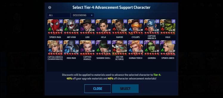 Tier 4 Support Advancement - MARVEL Future Fight