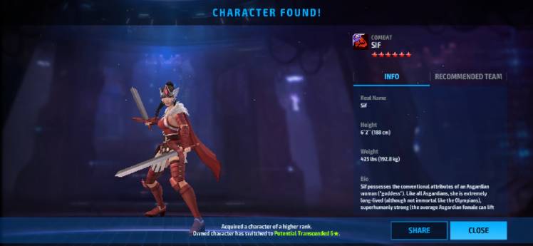 Sif Potential Transcended Selector - MARVEL Future Fight