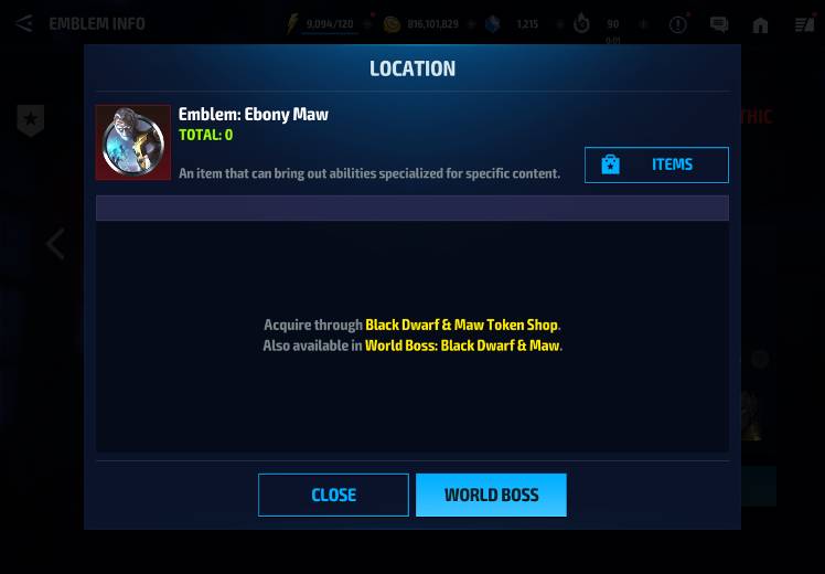 What WBL is the Ebony Maw Emblem available? - MARVEL Future Fight