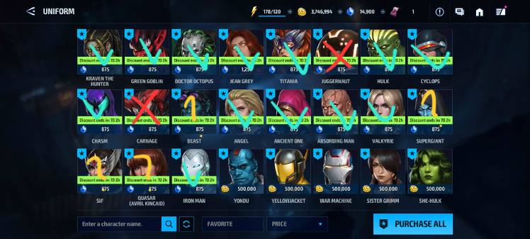 Uniform Purchases - MARVEL Future Fight