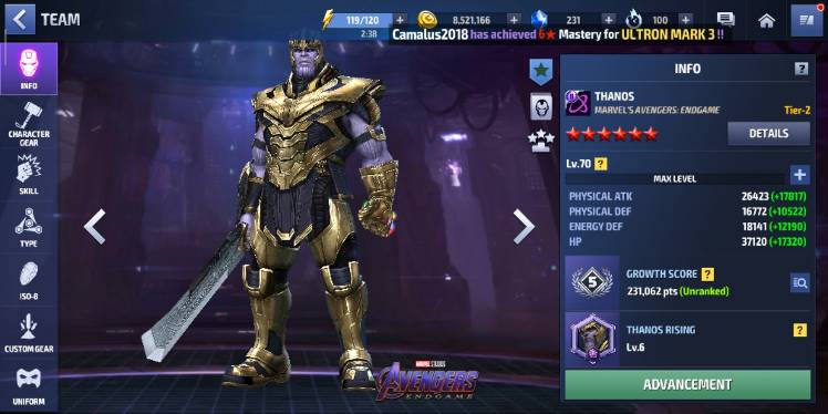 My Thanos stats... Is it good build ??? - MARVEL Future Fight