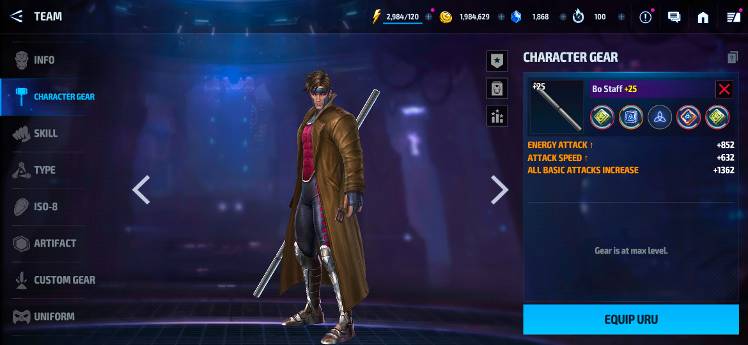 Is Gambit good? Also how do u equip URU for gear? - MARVEL Future Fight