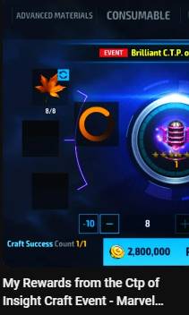 All My rewards from the CTP of insight crafting event - MARVEL Future Fight