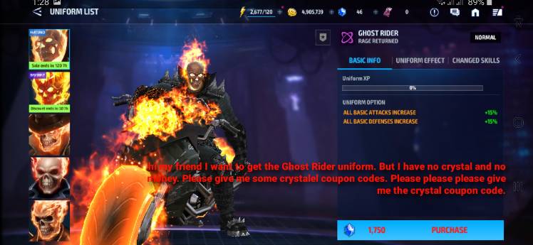 hi my friend I want to get the Ghost Rider uniform. But I have no ...