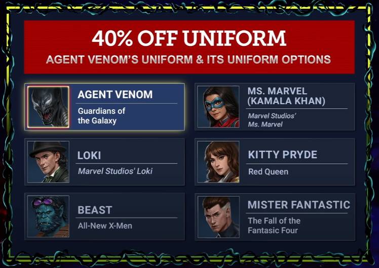 SUB-COSTUMES - SYMBIONTES📃 - MARVEL Future Fight