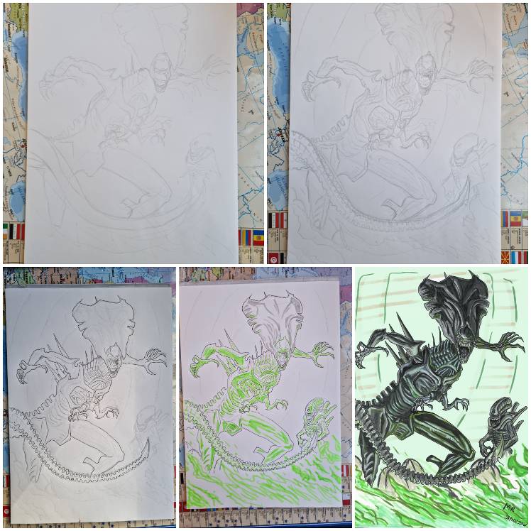 Drawing : Xenomorph Queen and Ripley by her side. HAPPY HALLOWEEN ...