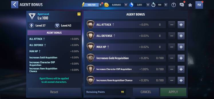 Agent Bonus Stats - MARVEL Future Fight