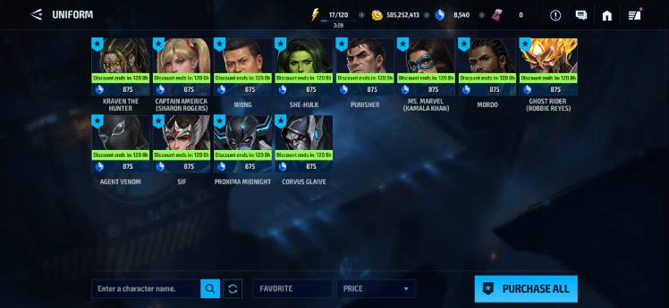 Uniform selection - MARVEL Future Fight