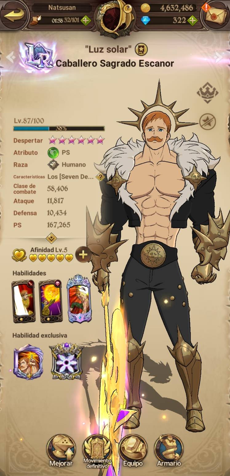 Posiciones para mi Escanor LR - The Seven Deadly Sins: Grand Cross