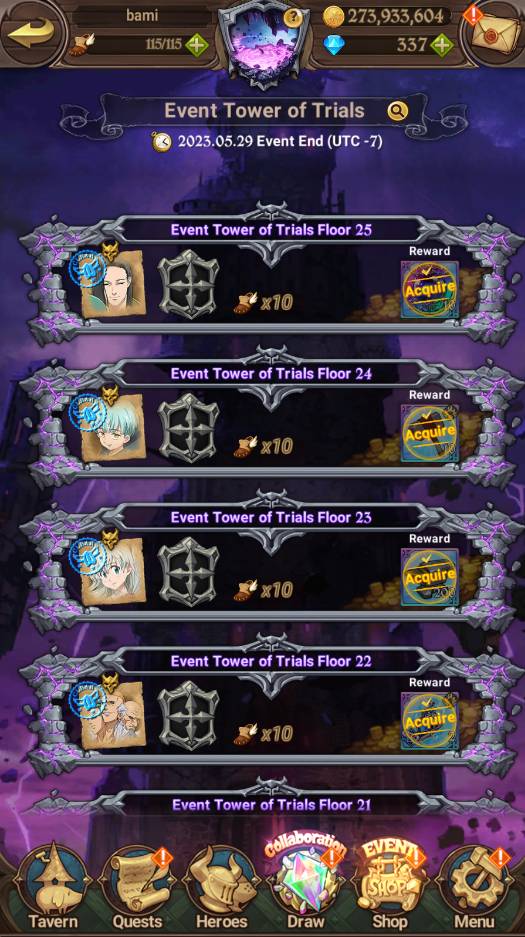 tower of trials event - The Seven Deadly Sins: Grand Cross