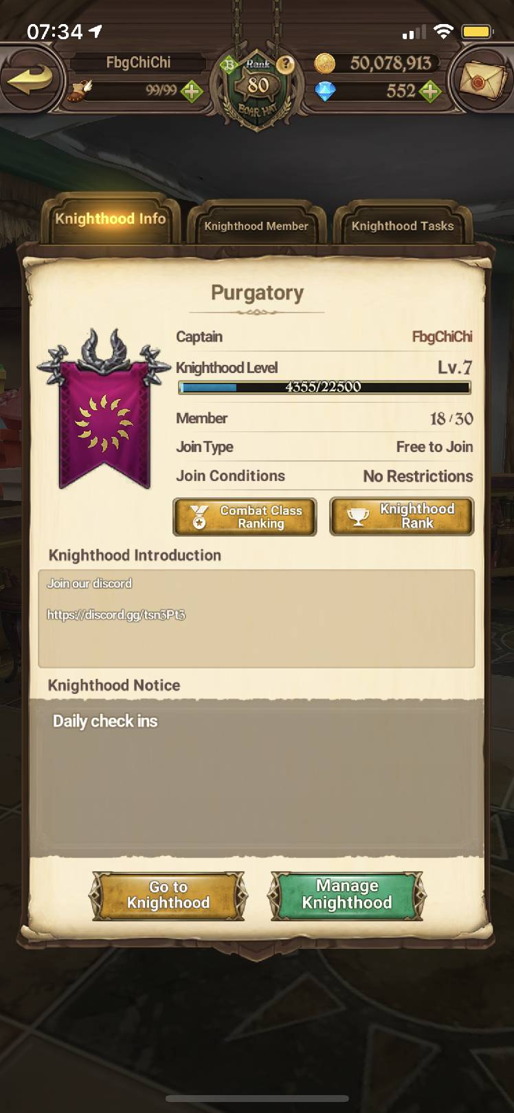 Casual guild only thing required is check ins - The Seven Deadly Sins: Grand Cross