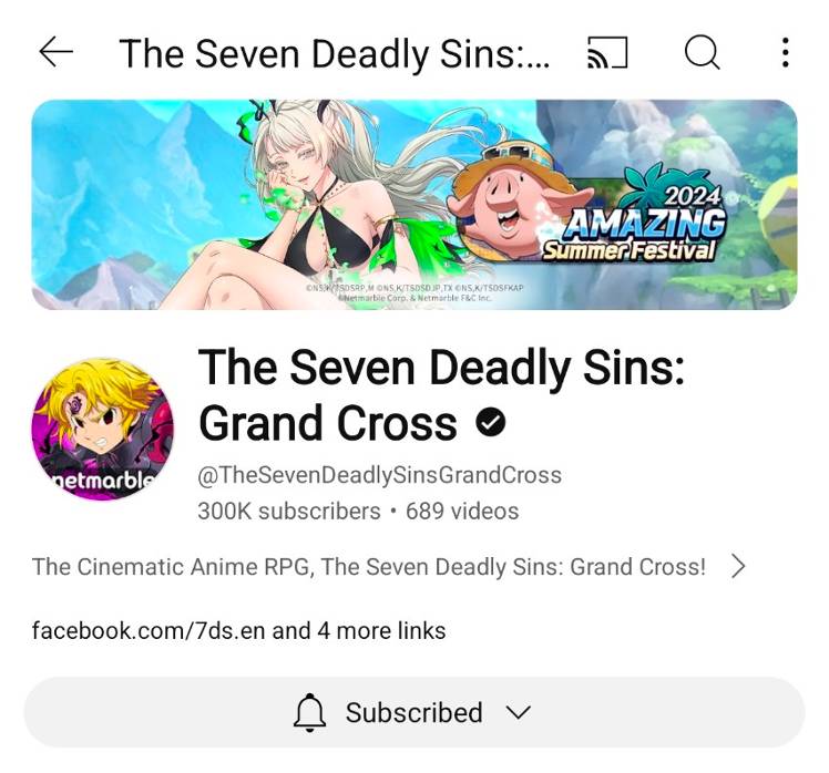 CONGRATULATIONS NETMARBLE ON 7DSGC (GLOBAL)300K SUBS OF YOUTUBE - The Seven Deadly Sins: Grand Cross