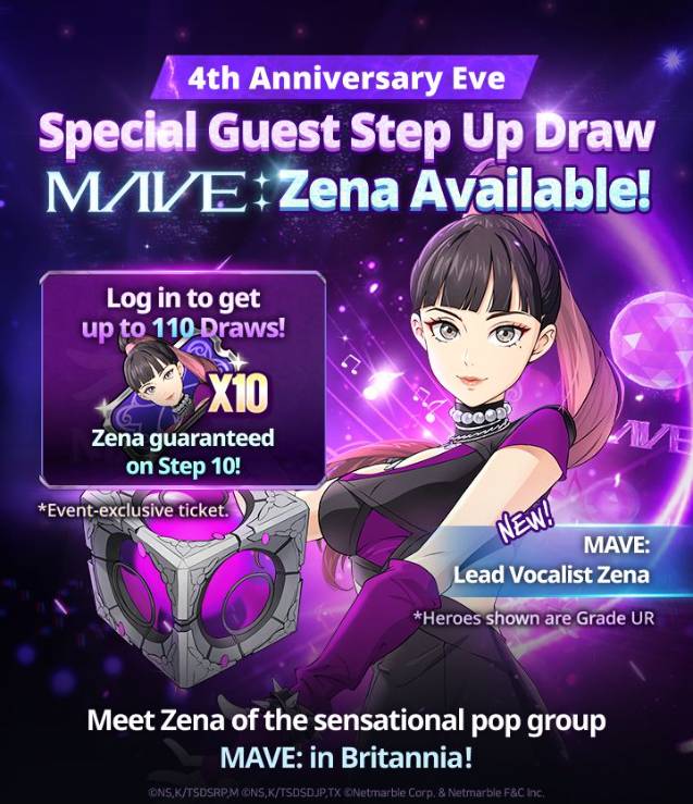 [Draw] New Hero Draw Notice - [MAVE:] Lead Vocalist Zena - The Seven Deadly Sins: Grand Cross