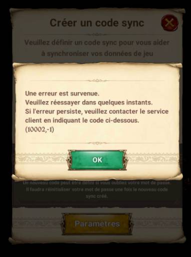 Je n'arrive pas à crée un code sync (10002,-1) - The Seven Deadly Sins: Grand Cross