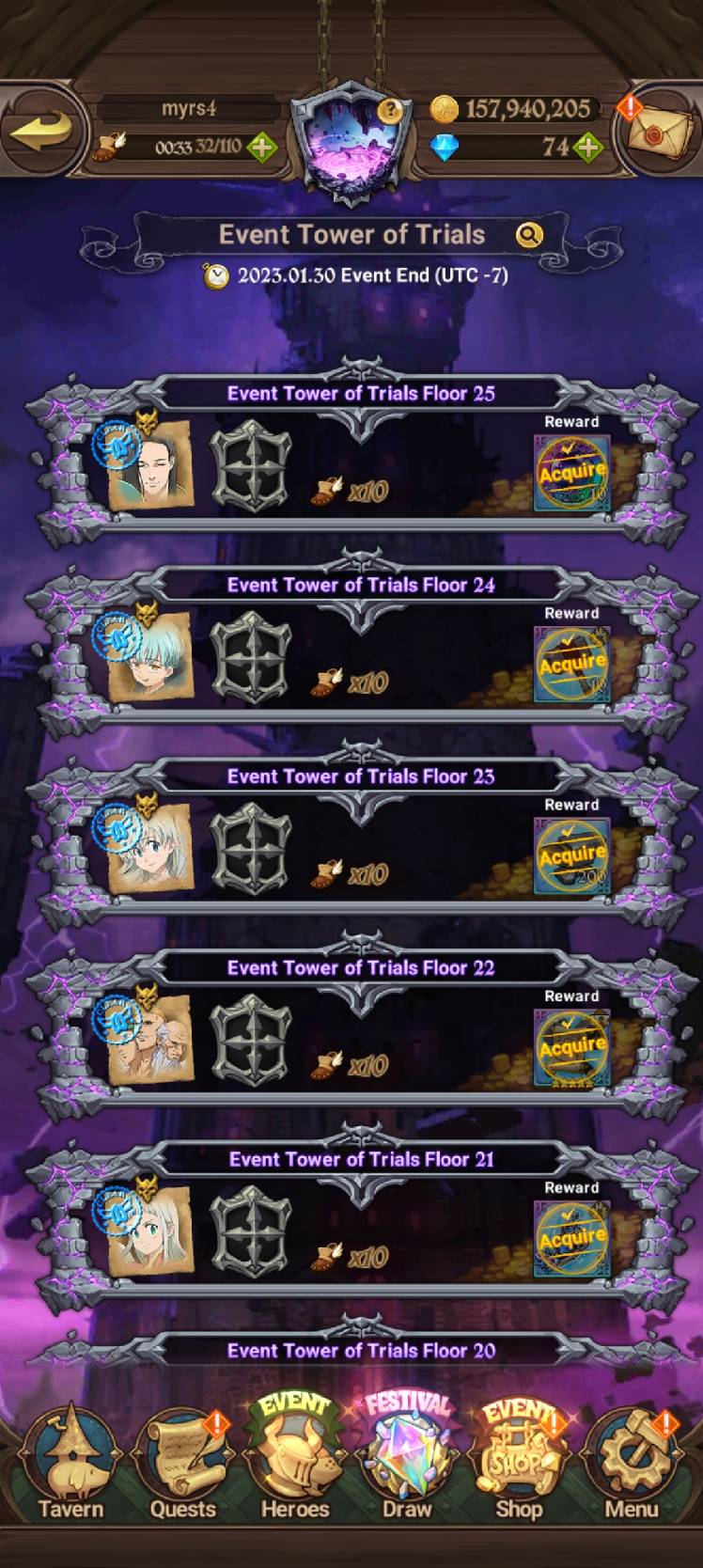 Event Tower of Trials - The Seven Deadly Sins: Grand Cross