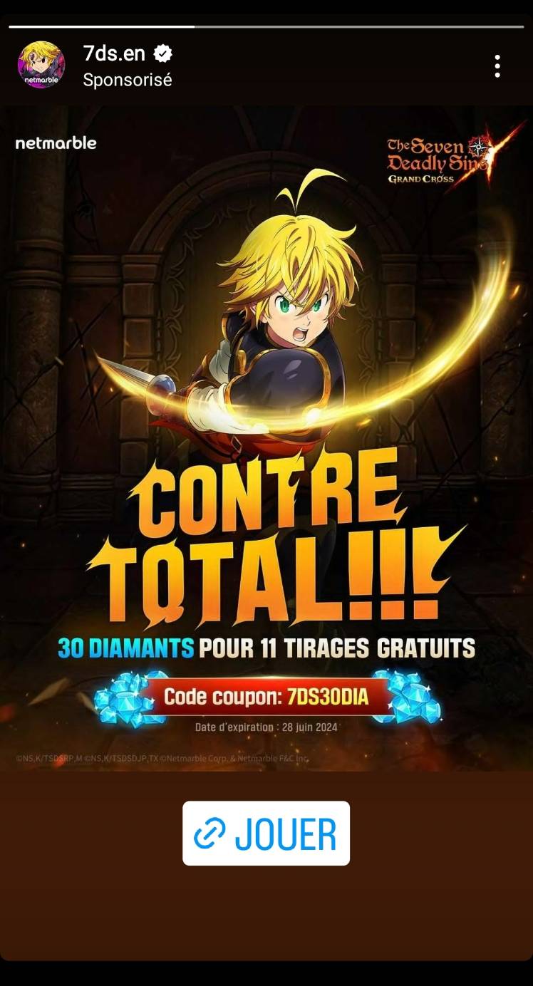 FREE 30 GEMS - The Seven Deadly Sins: Grand Cross