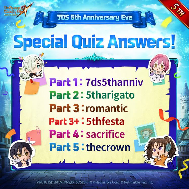 [Event] 5th Anniversary Eve Special Quiz Answers! - The Seven Deadly ...