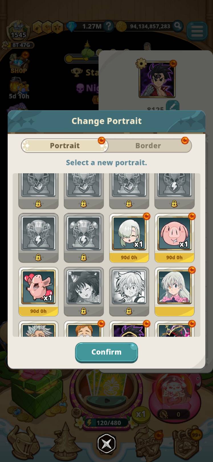 Portrait and frame selector despite the character and frame already ...