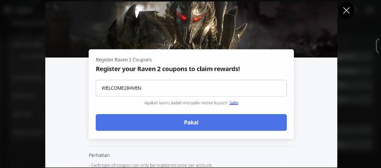 REEDEM CODE RAVEN 2 CLAIM REWARD COUPON - RAVEN2