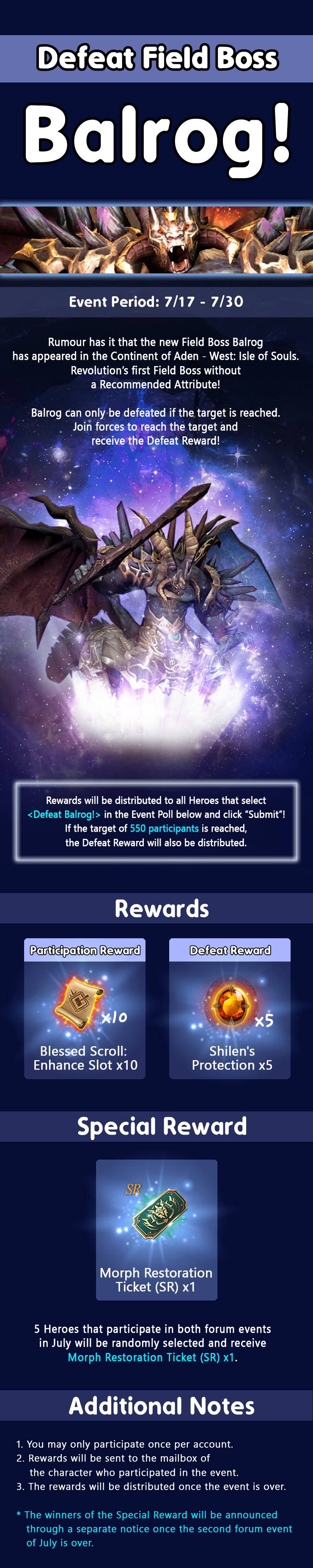 Defeat Field Boss Balrog! Event - Lineage2 Forum - Netmarble Forums