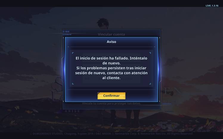 Error para ingresar - Solo Leveling:ARISE