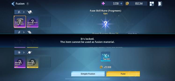 This pops up when I try to fusion something… - Solo Leveling:ARISE