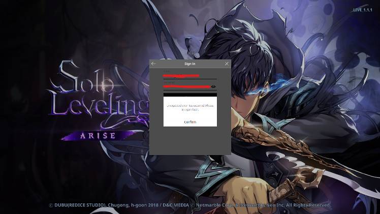 log-in error - Solo Leveling:ARISE