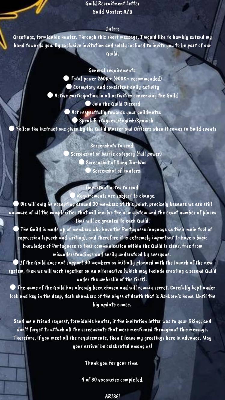 [GUILD PROJECT] - Recruitment - Solo Leveling:ARISE