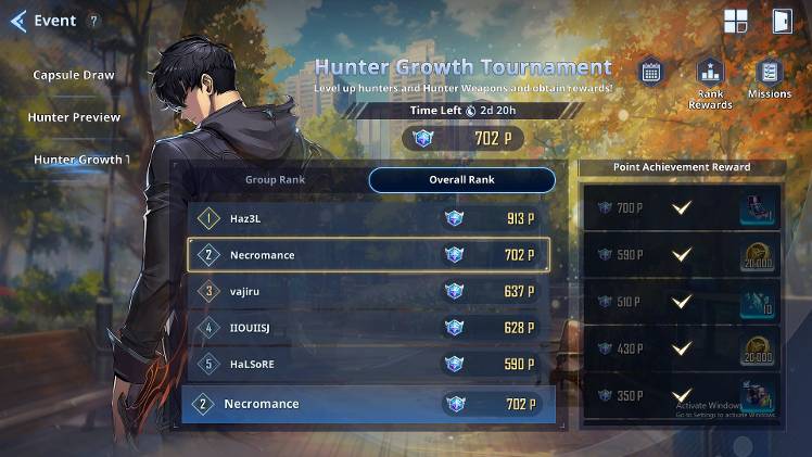 Should I go for rank 1 in overall rank of hunter growth tournament ? 🥱🥱 ...