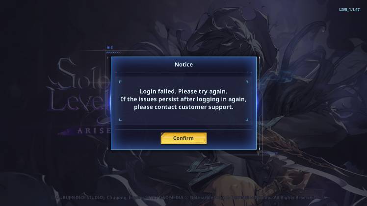 LOGIN ISSUE - Solo Leveling:ARISE