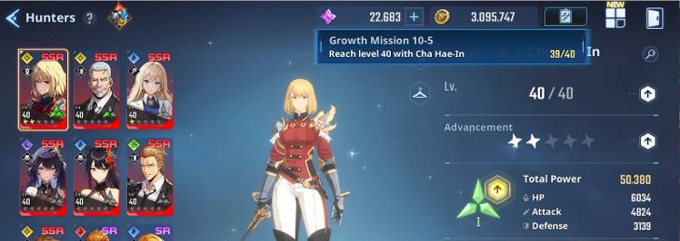 Growth Mission 10-5 : Reach level 40 with Cha Hae-In - Solo Leveling:ARISE