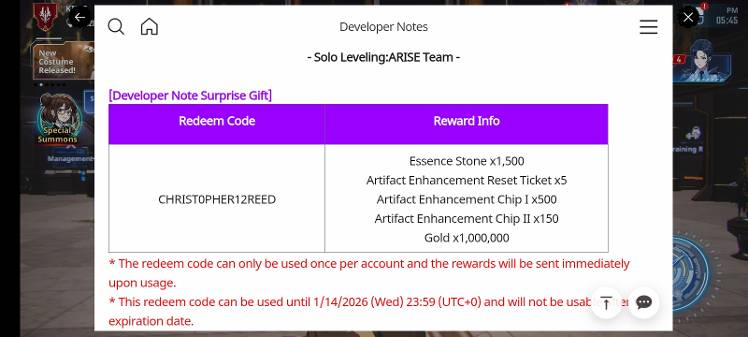 NEW REDEEM CODE - Solo Leveling:ARISE