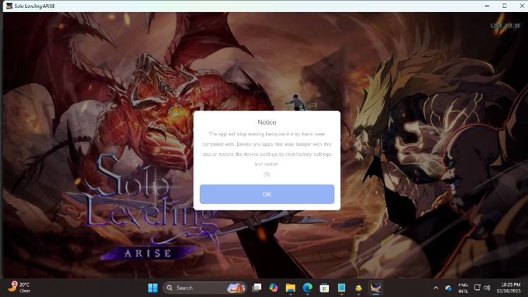 App tempared & Patch error - Solo Leveling:ARISE