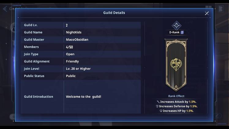 I invite you to the guild (guild level 2) - Solo Leveling:ARISE