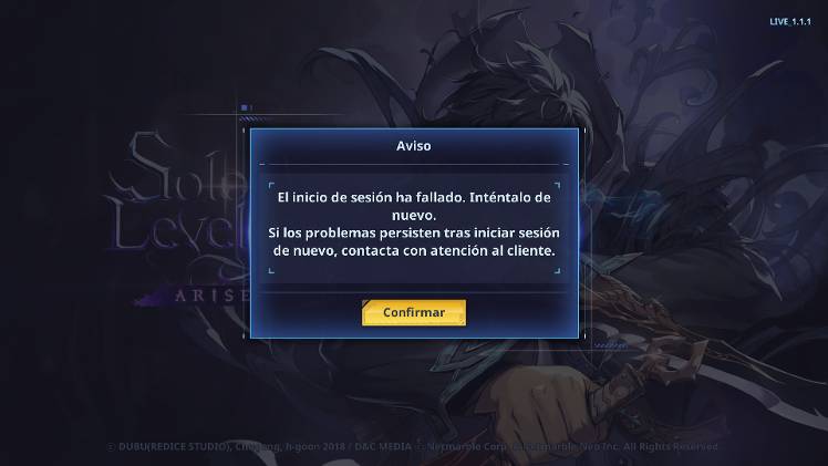 error al inicar sesion - Solo Leveling:ARISE