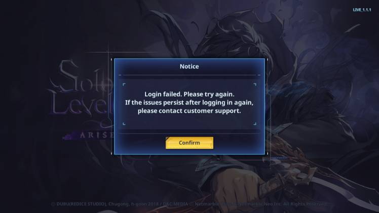 Login Error - Solo Leveling:ARISE