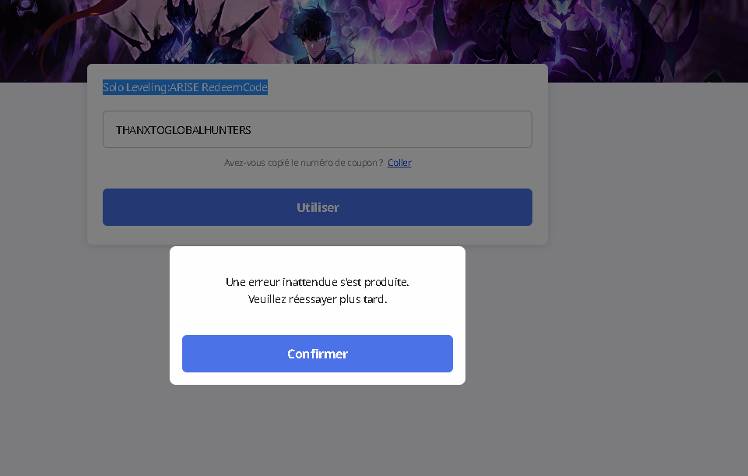 Redeem Code error - Solo Leveling:ARISE