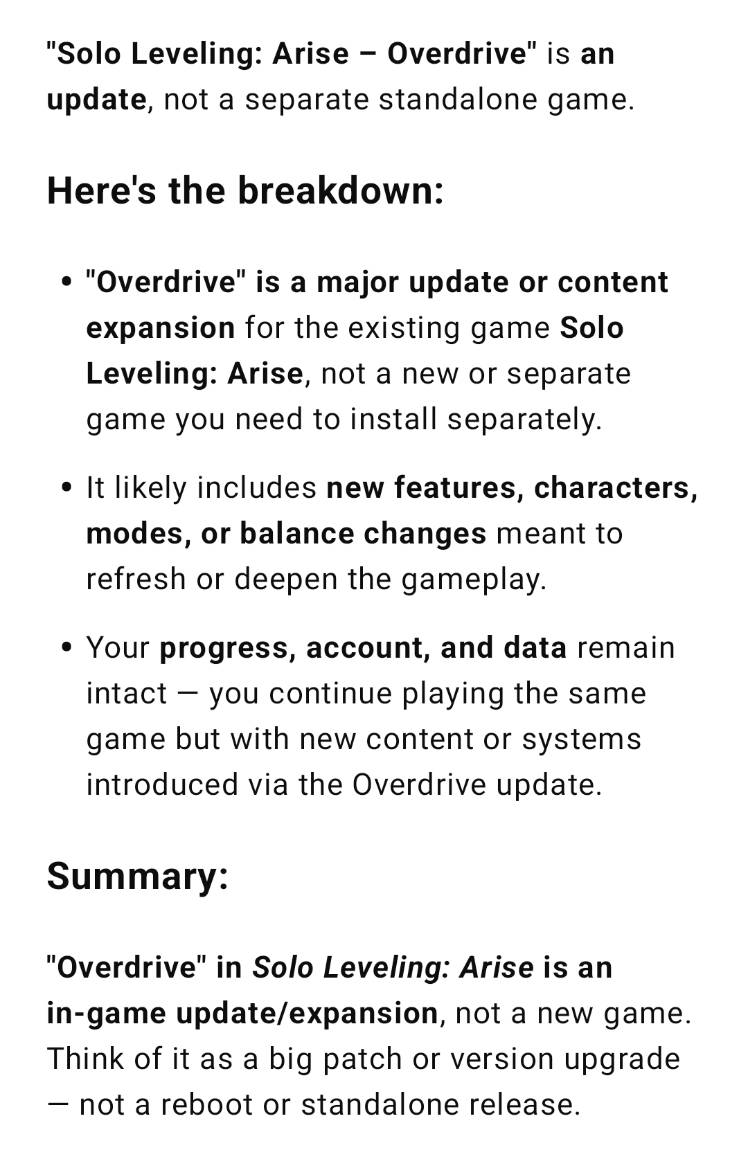 ChatGPt has spoken SLA Overdrive update - Solo Leveling:ARISE
