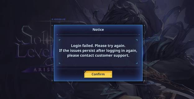 Login Error - Solo Leveling:ARISE